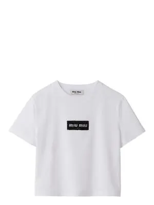 MIU MIU Miu Miu Embroidered Logo Jersey T-Shirt