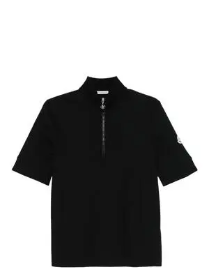 Moncler Logo Patch Short Sleeve Zip Up T-shirt - Black