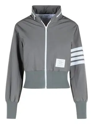 Thom Browne Zip-up Hooded Jacket With Signature Stripes - Grey