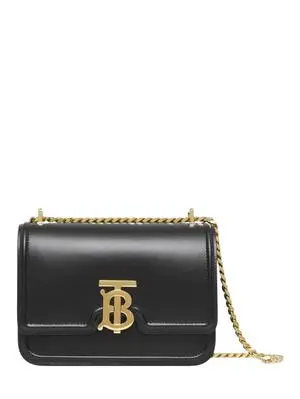 Burberry Small Tb Leather Bag With Metal Chain Strap - Black