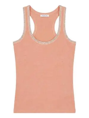 Patrizia Pepe Rhinestone Trim Rib-knit Vest - Light Coral Color