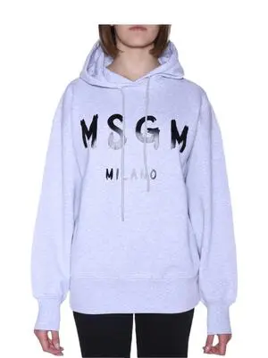 MSGM Logo Print Hooded Sweatshirt - Blue