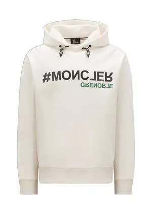 Moncler Logo Printed Drawstring Hoodie - White