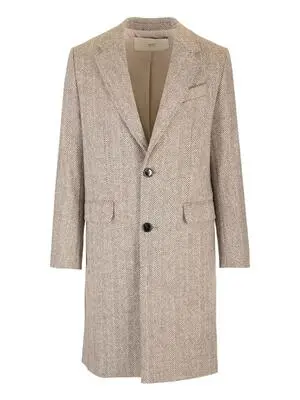 Ami Herringbone Single-breasted Coat - Brown