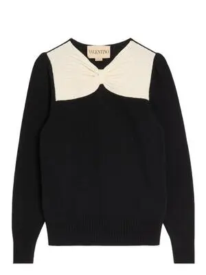 Valentino Garavani Wool Jumper With Ruched Bow Detail - Black