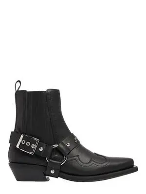 GANNI Square-toed Short Boots With Buckle Detailing - Black