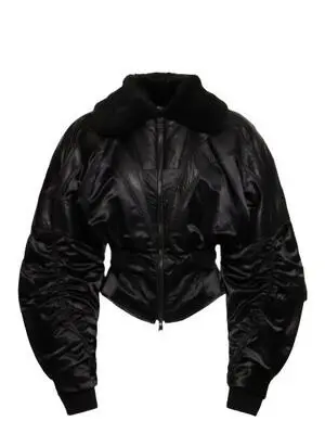 MUGLER Zip-up Bomber Jacket With Fur Collar - Black