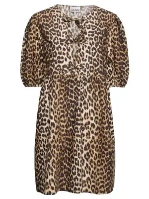 GANNI Leopard Print Puff Sleeve Mini Dress - Multi-color