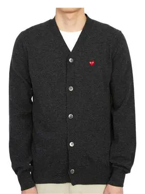 Play Comme Des Garcon Heart Patch Cardigan - Black
