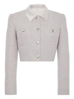 Alessandra Rich Sequined Tweed Cropped Jacket - Gray