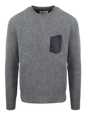 MAISON MARGIELA Ribbed Chest Pocket Jumper - Gray