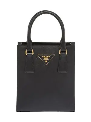 Prada Saffiano Leather Handbag With Logo Detail - Black
