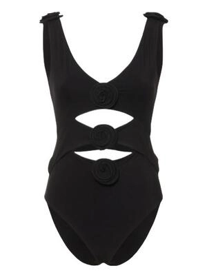Magda Butrym Cut-out Jumpsuit With Rose Appliques - Black