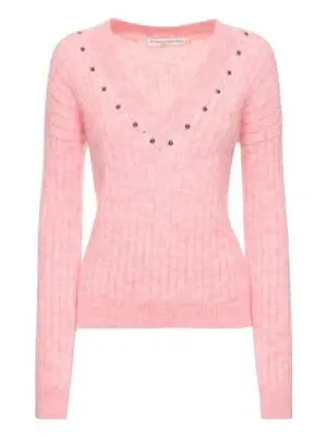 Alessandra Rich Crystal Embellished Ribbed Sweater - Pink