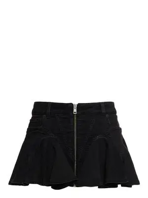 MUGLER Ruffled Denim Mini Skirt - Black
