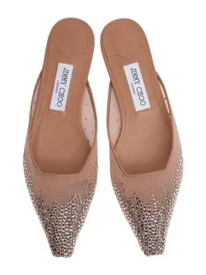 JIMMY CHOO Embellished Mesh Flat Mules - Brown
