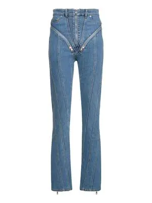 MUGLER High-waist Zipper Detail Jeans - Blue