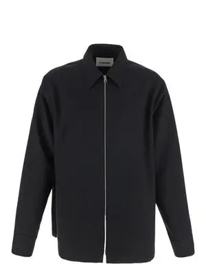 JIL SANDER Zip-up Cotton Shirt Jacket - Black