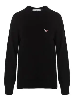 Maison Kitsuné Round Neck Knitted Pullover With Fox Embroidery - Black