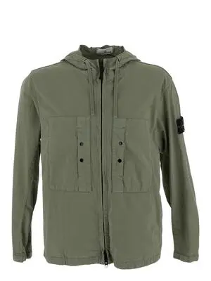 Stone Island Drawstring Hooded Zip-up Jacket - Sage