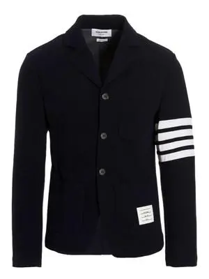Thom Browne Single-breasted Blazer With Striped Detail - Navy Blue