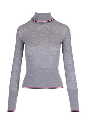 Thom Browne Striped Trim Turtleneck Jumper - Light Gray