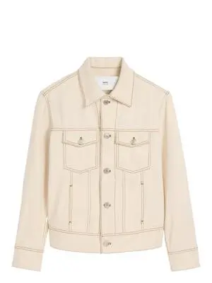 Ami Logo Patch Denim Jacket - White Cream Color