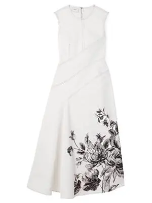 Erdem Sleeveless Crewneck Midi Dress With Floral Print - Ecru