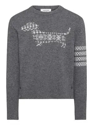 Thom Browne Intarsia Dog Knitted Sweater - Medium Gray