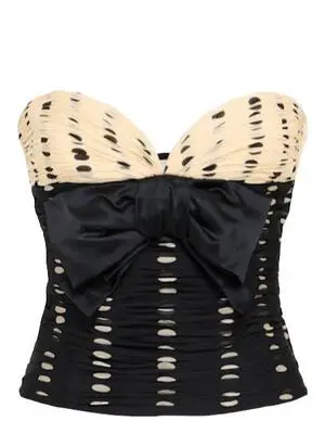 Valentino Garavani Printed Strapless Silk Chiffon Top With Bow Detail - Black