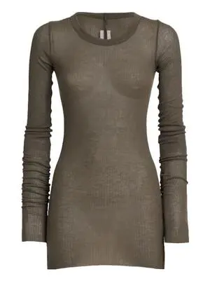Rick Owens Ribbed Viscose Silk Long Sleeve Top - Green