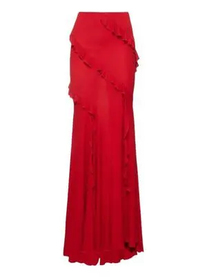 Blumarine Ruffled Jersey Maxi Skirt With Train - Red