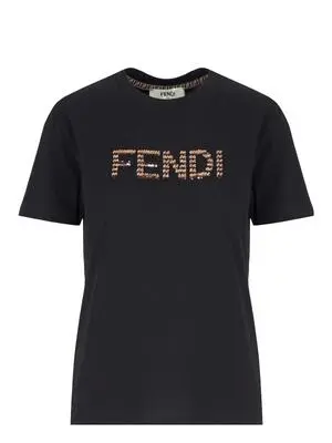 Fendi Sequin Logo Crewneck T-shirt - Black