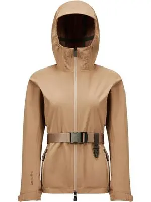 Moncler Hooded Shell Jacket With Belt And Buckle Details - Camel Beige