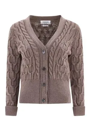 Thom Browne Crisscross Cable Knit V-neck Cardigan - Gray