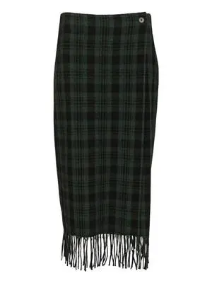 Polo Ralph Lauren Plaid Wrap Skirt With Fringe - Black