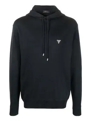 Prada Logo Detail Hooded Sweater - Black
