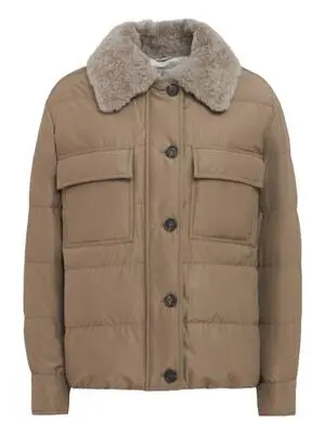 Brunello Cucinelli Padded Jacket With Fur Collar - Brown