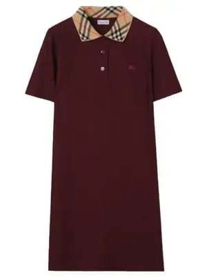 Burberry Check Collar Polo Shirt Dress - Vineyard Red