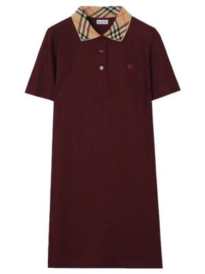 Burberry Check Collar Polo Shirt Dress - Vineyard Red