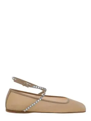 Amina Muaddi Square-toed Ballet Flats With Embellished Straps - Nude