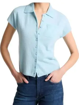 Vince Short Sleeve Collared Button Shirt - Light Blue