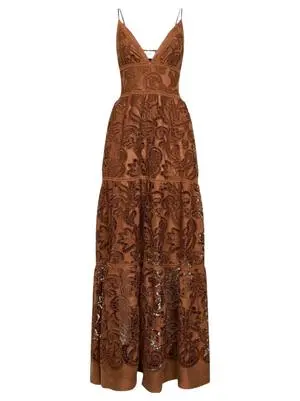 Ermanno Scervino Lace-embroidered Tiered Maxi Dress - Brown