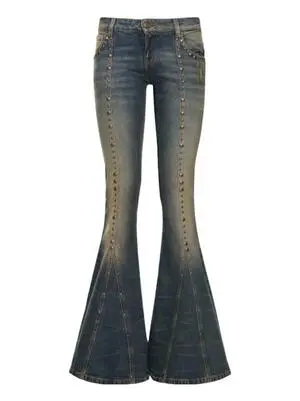 Blumarine Denim Studded Low Waist Flare Jeans - Black