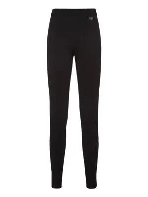 Prada Logo Plaque High Waist Leggings - Black