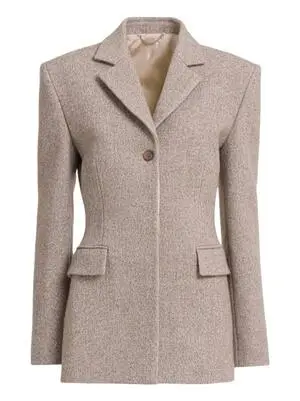 Magda Butrym Single-breasted Wool Blend Blazer With Button Cuffs And Flap Pockets - Nude