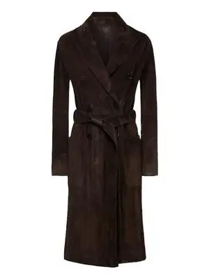 TOM FORD Double Breasted Suede Coat - Black