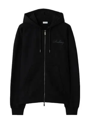 Burberry Zip-up Drawstring Hoodie With Embroidered Logo - Black