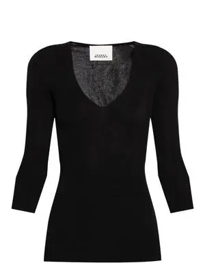 Isabel Marant Étoile Ribbed V-neck Top With Three-quarter Sleeves - Black