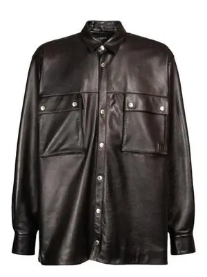 Balmain Front Pocket Leather Overshirt - Black